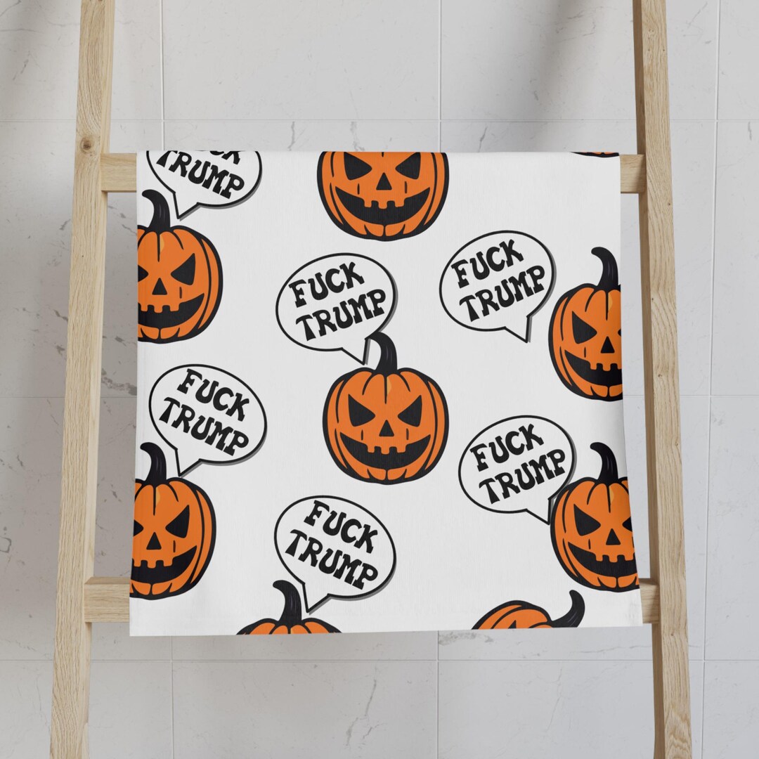 Subtle F*ck Trump Pumpkin Hand Towel: Political Halloween Kitchen Decor ...
