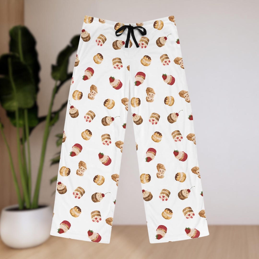 Macaron Cupcakes Pattern Coquette Men's White Pajama Pants | Soft Cotton Sleepwear | Cozy Lounge ...