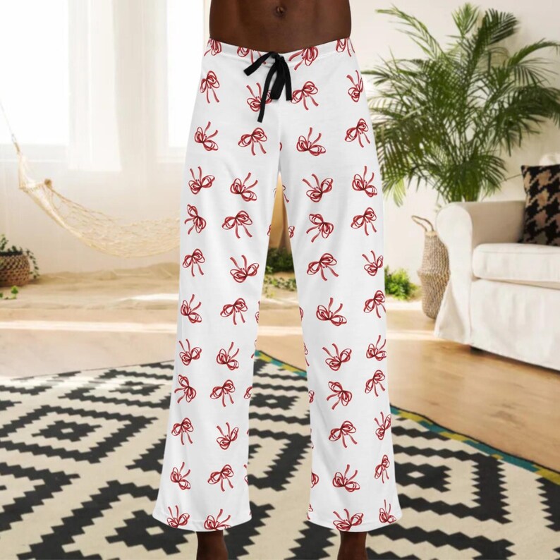 Coquette Red Bow Men's Pajama Pants White Pajama Pants Soft Cotton ...