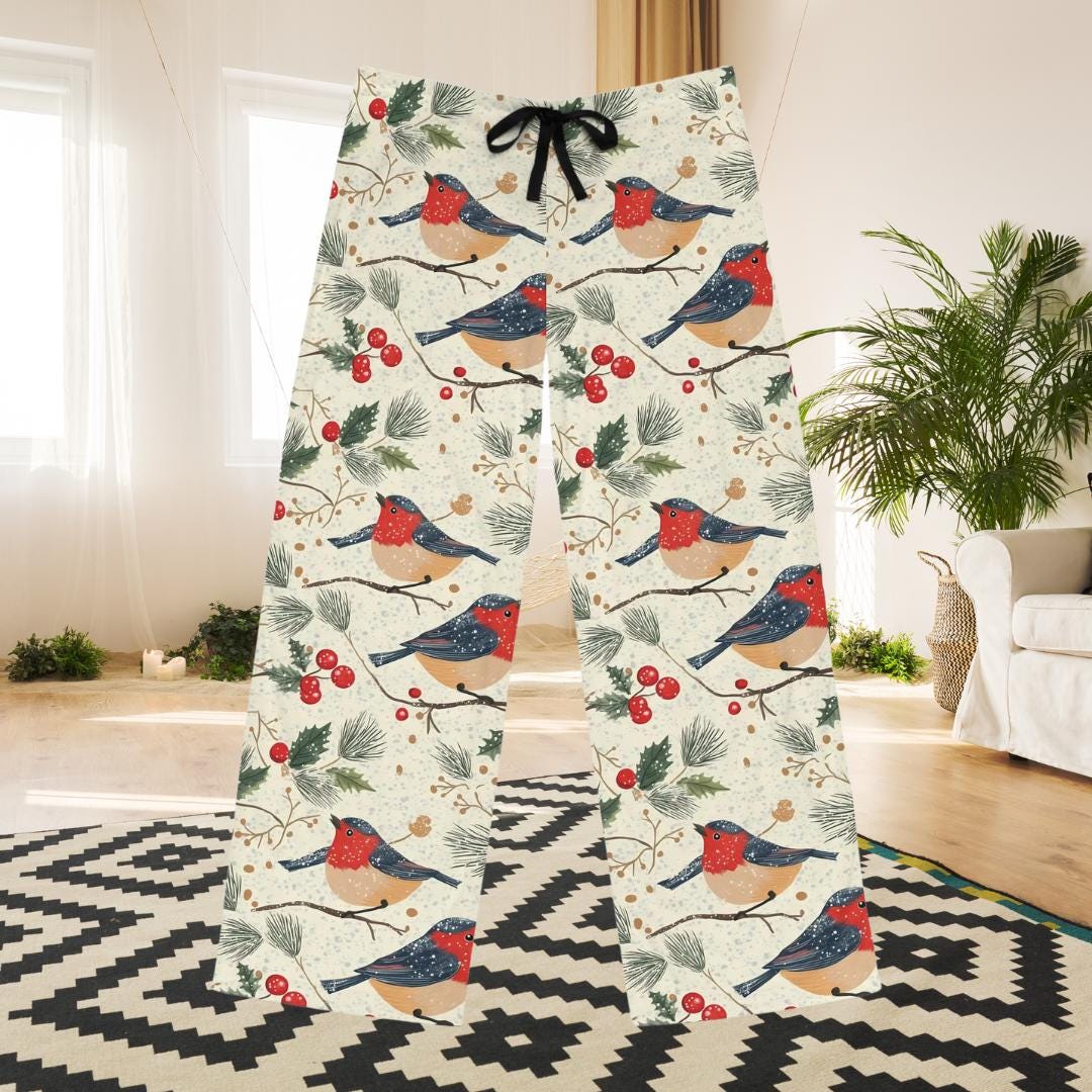 Holiday Birds Men's Pajama Pants, Christmas Lounge Pants, Cozy Winter ...