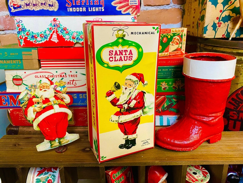 Vintage 1950s Alps Mechanical Santa Claus Made in Japan Empty Box ...