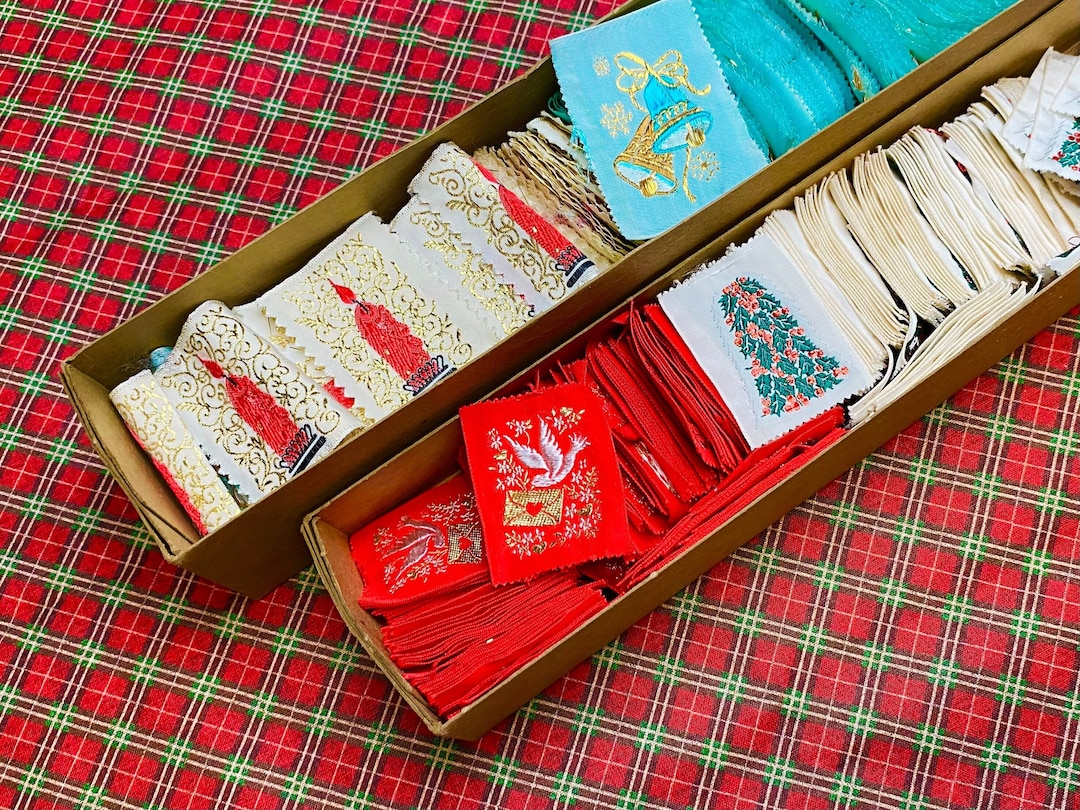 Vintage 1960s Christmas Embroidered Holly Bells Candles Doves Christmas ...