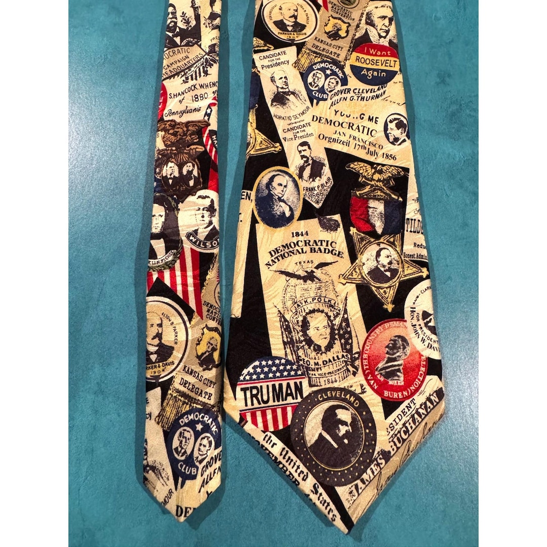 Vintage Museum Artifacts Tie Handmade 100% Silk Political Campaign ...