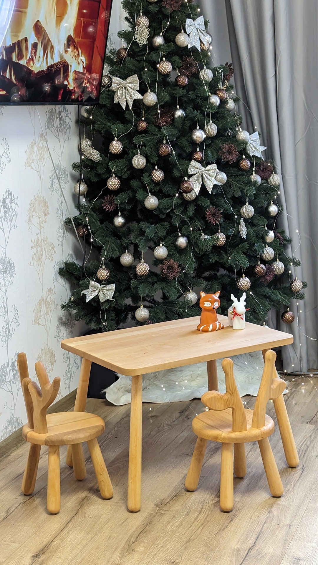 Wooden Kids Big Rectangular Table and Chair, Natural Chair and Table ...