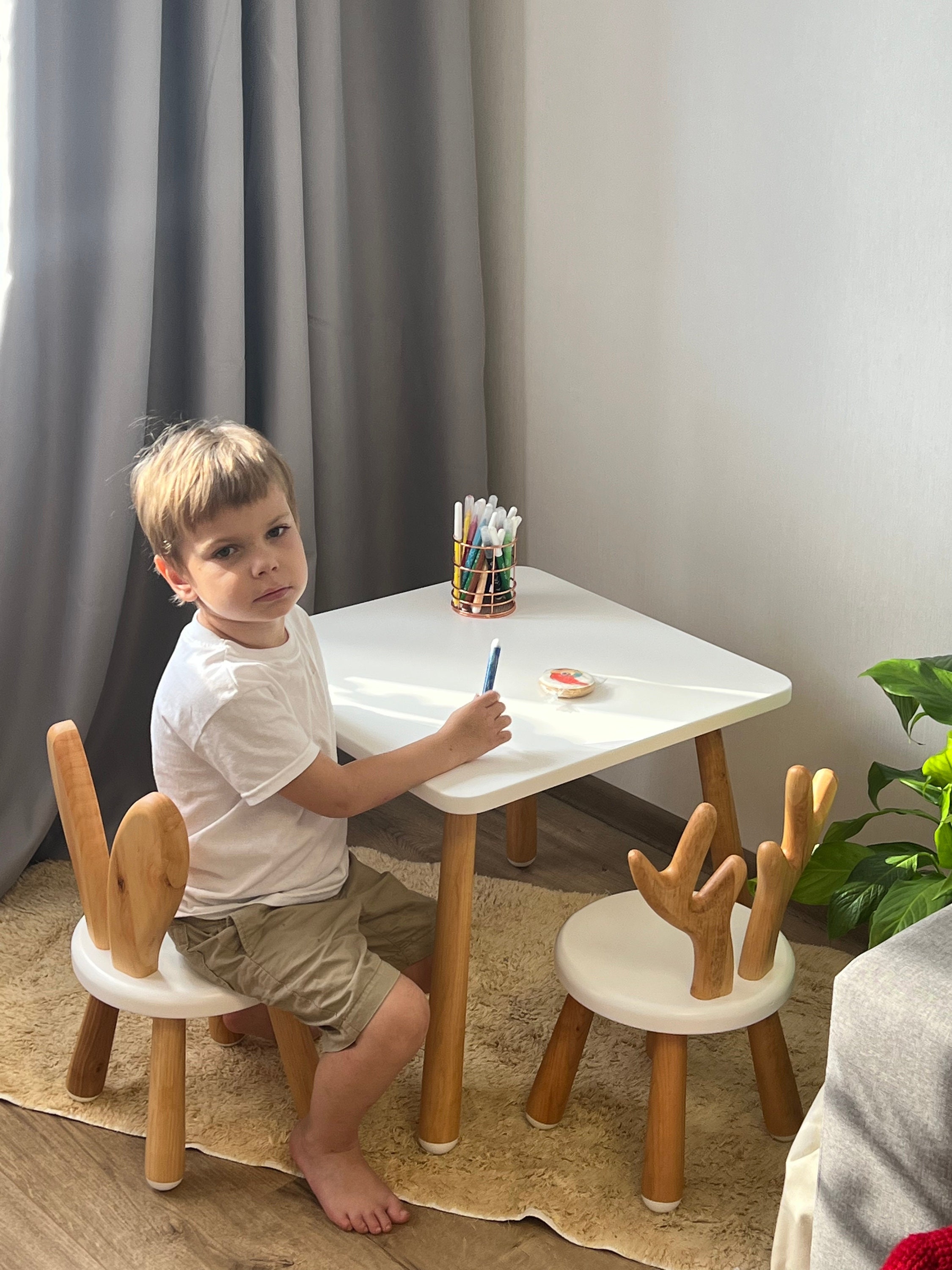 Wooden Kids White Square Table, Montessori Table, White Toddler Table ...