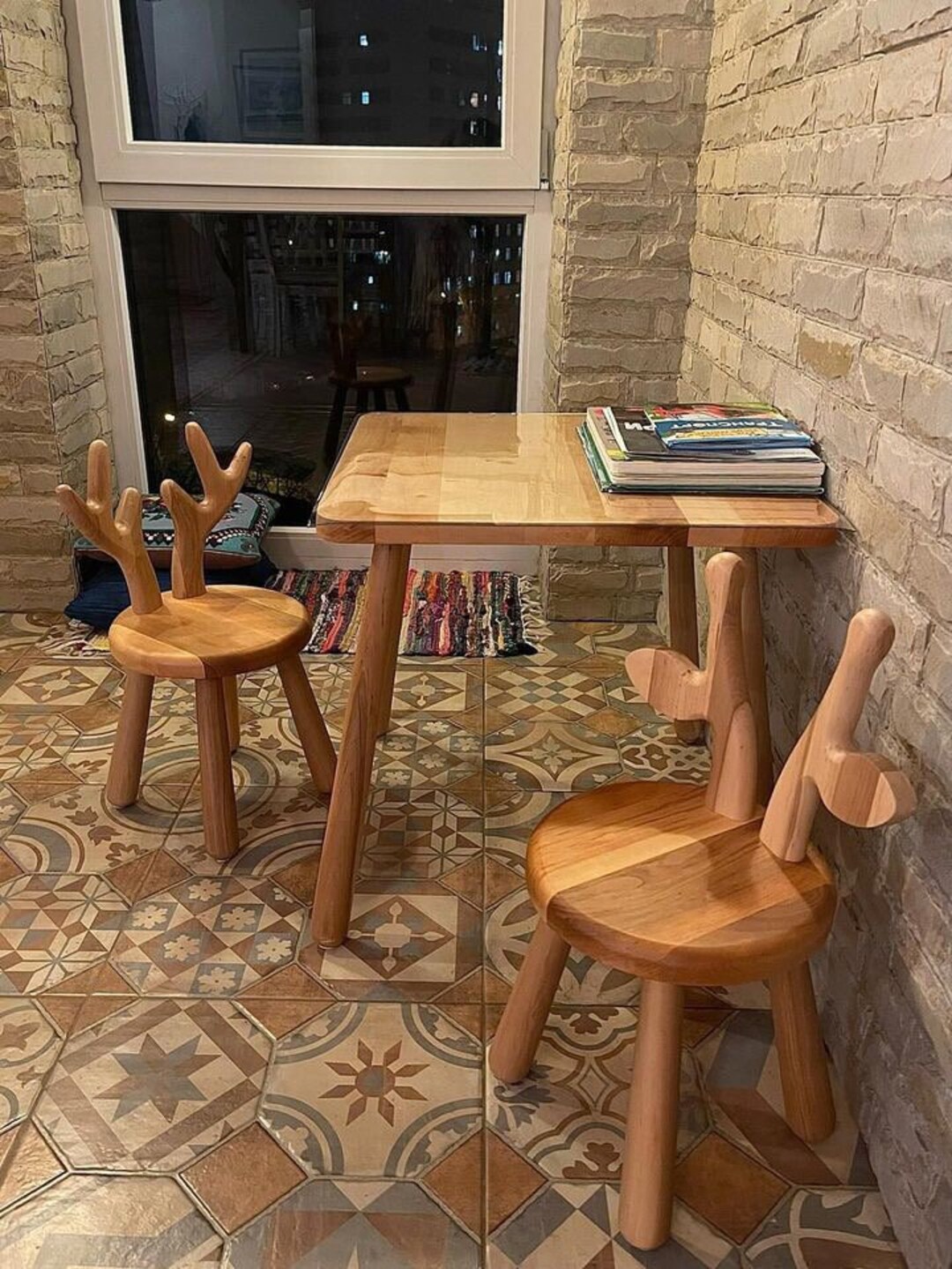 Wooden Kids Square White Table and Chairs Set, Montessori Table, Gift ...