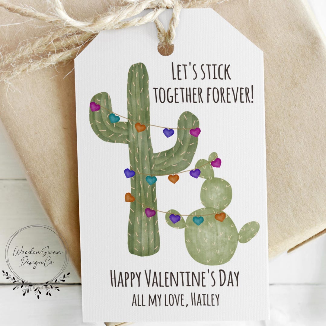 Printable Valentine Tag Template, for Friend, Cactus Gift Tag ...