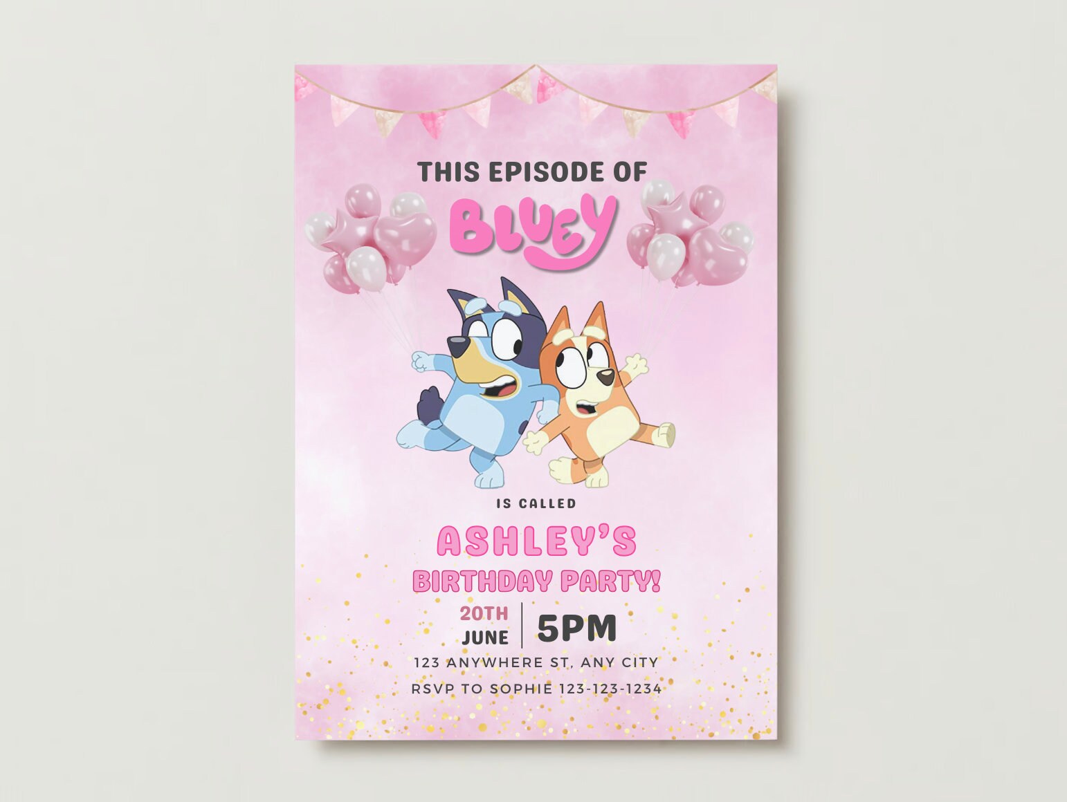Pink Bluey Instant Download Digital Birthday Invite | Birthday ...