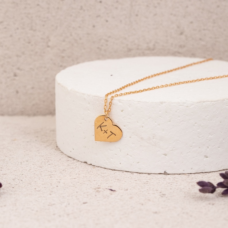 Engraved Heart Necklace, Heart and Letter Necklace, Minimalist Necklace ...