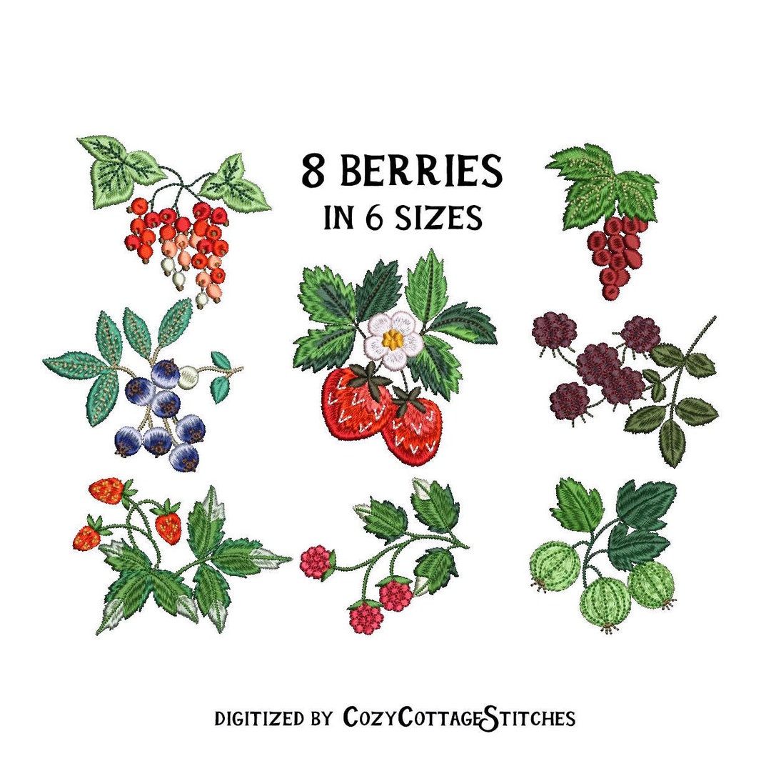 SUMMER BERRIES. 8 Embroidery Files. 6 Sizes. Strawberry Blueberry ...