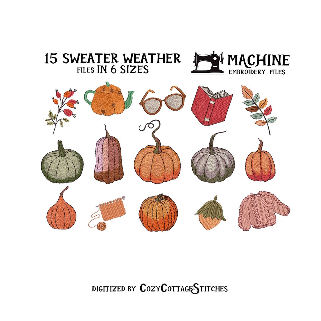 15 SWEATER Weather PUMPKIN Embroidery Files. 6 Sizes. Modern Tiny Mini ...