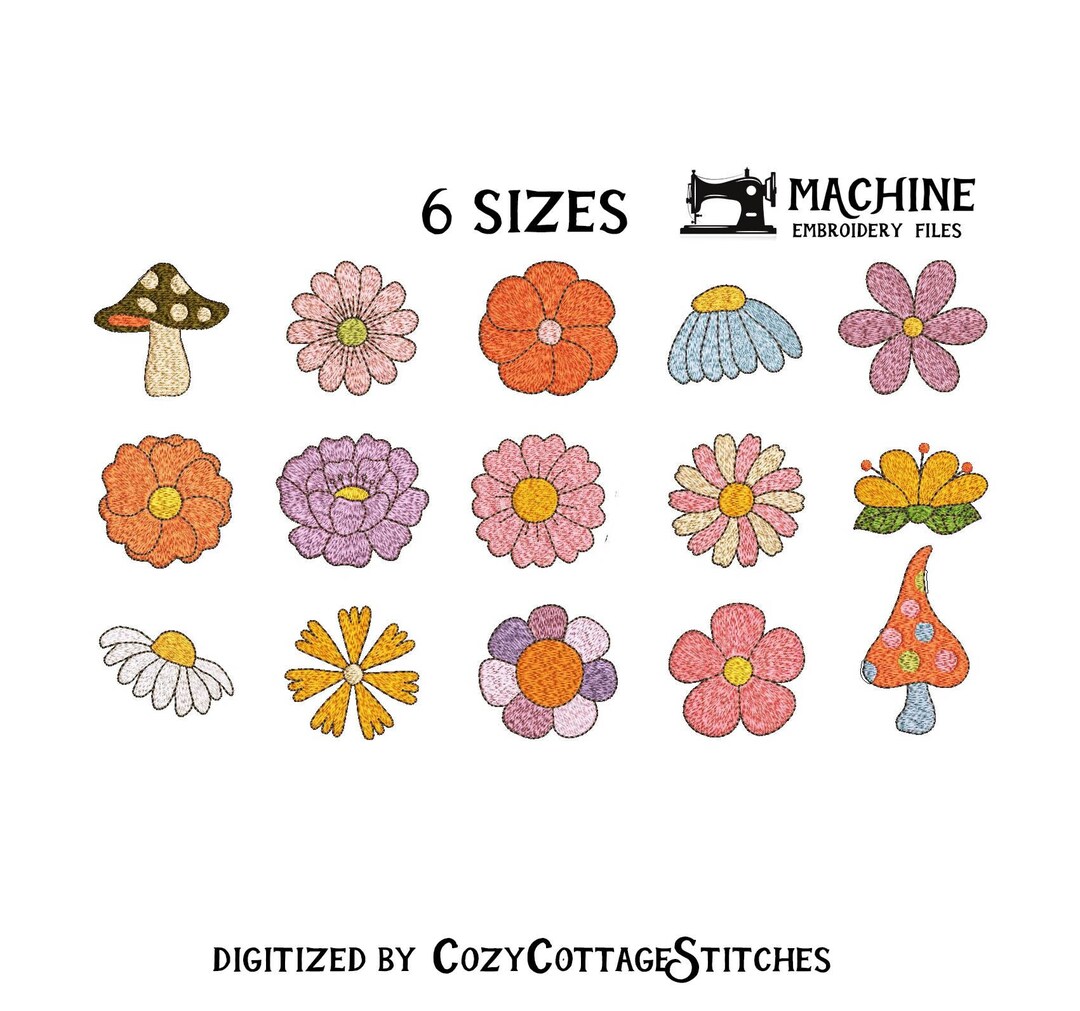 MEGA Bundle 15 Boho Flowers. 6 Sizes. Mushrooms. 1" Modern Cute Little ...
