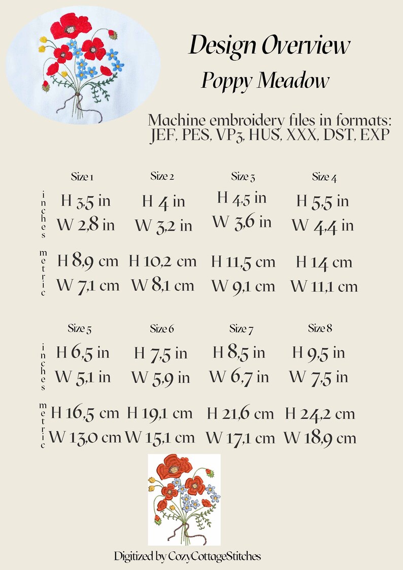 Poppy Bouquet - 8 Sizes - Wild Flower Meadow - Birth Month Floral Posy ...
