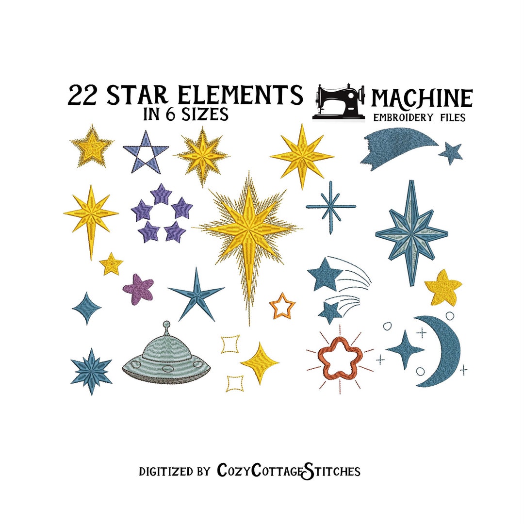 22 Stars 6 Sizes. MEGA Bundle Embroidery Files. Tiny Mini 0,5" 1" UFO ...
