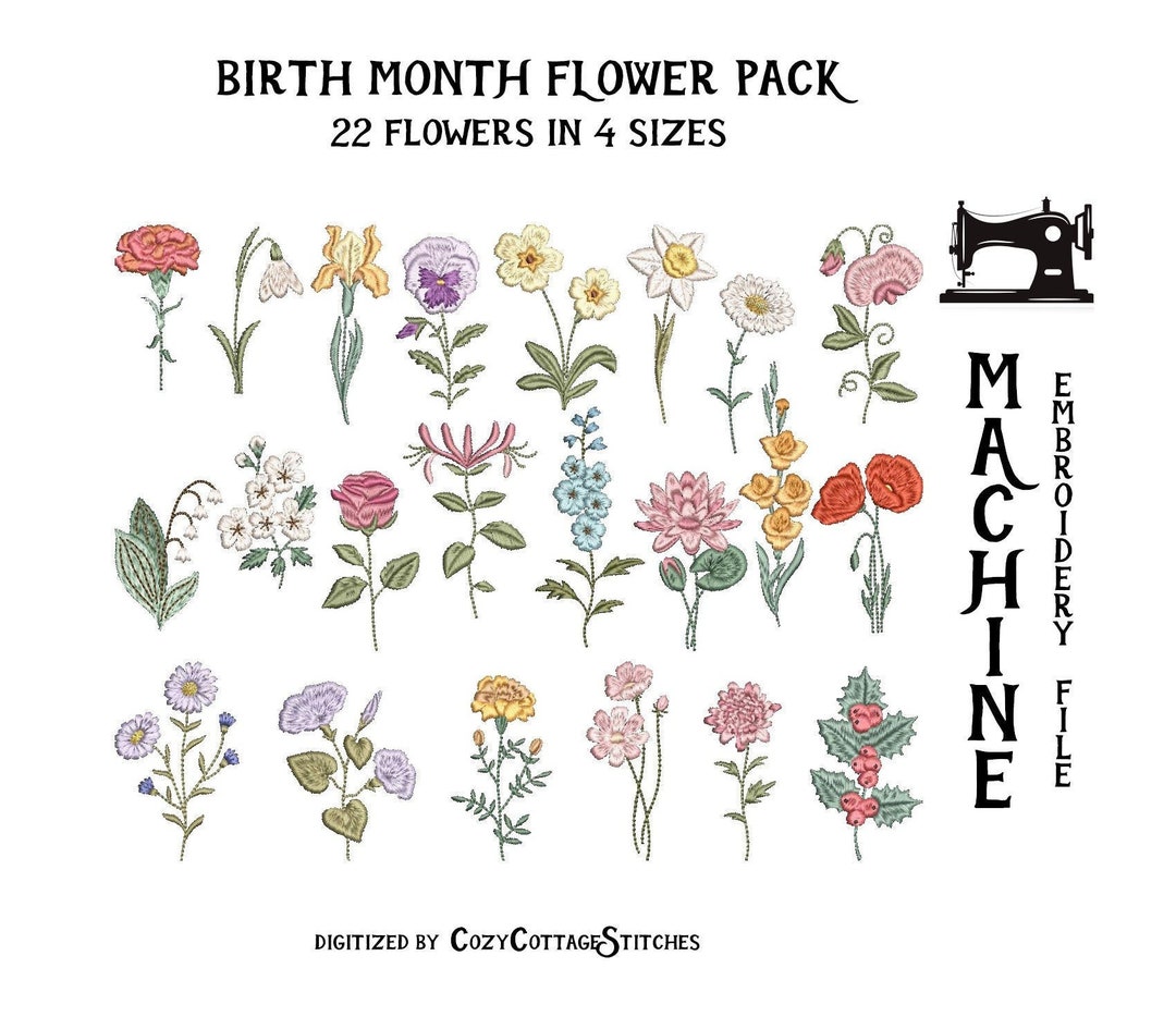 MEGA Bundle - 22 Flowers - Birth Month Florals - 4 Sizes - Modern Cute ...