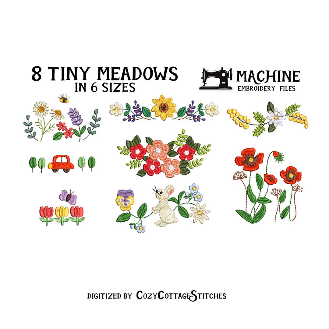 TINY MEADOWS. 8 Embroidery Files. 6 Sizes. Wild Flower Modern Floral ...