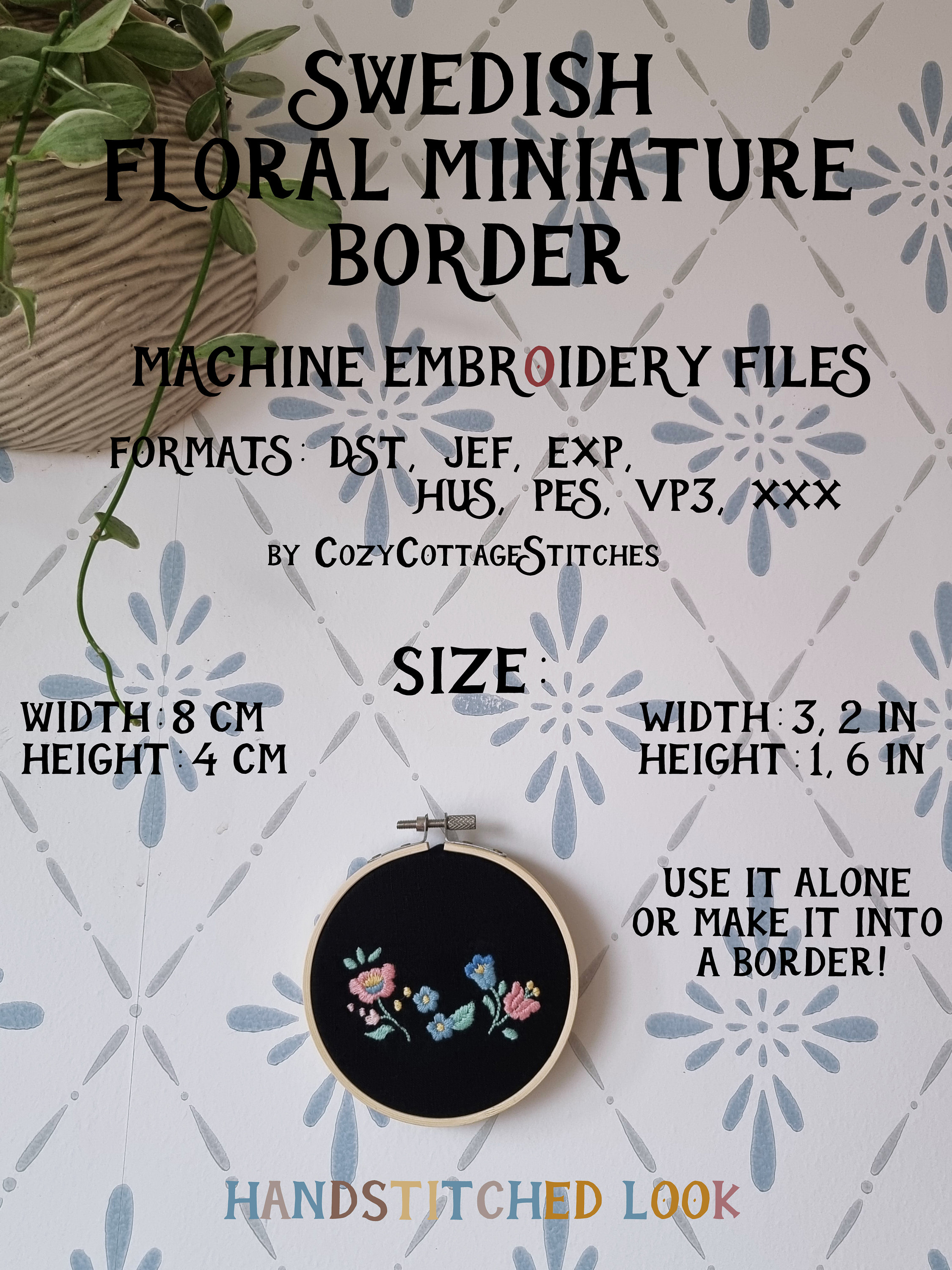 Embroidery File Tiny Swedish Floral Border Scandinavian - Etsy