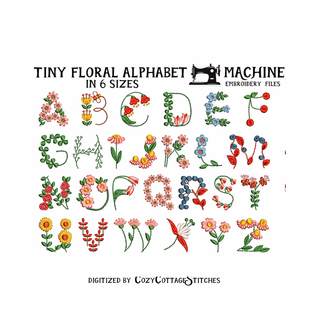 TINY FLORAL FONT 6 Sizes. Flower Uppercase Letters. Abc Alphabet. 4x4 ...