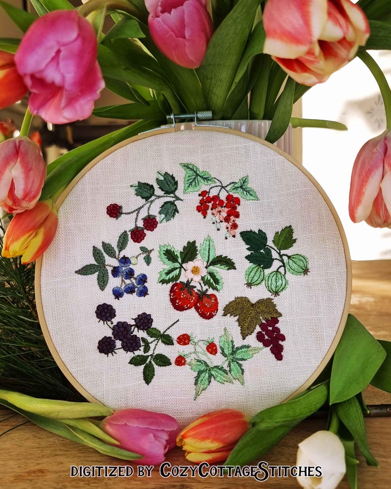 SUMMER BERRIES. 8 Embroidery Files. 6 Sizes. Strawberry Blueberry ...