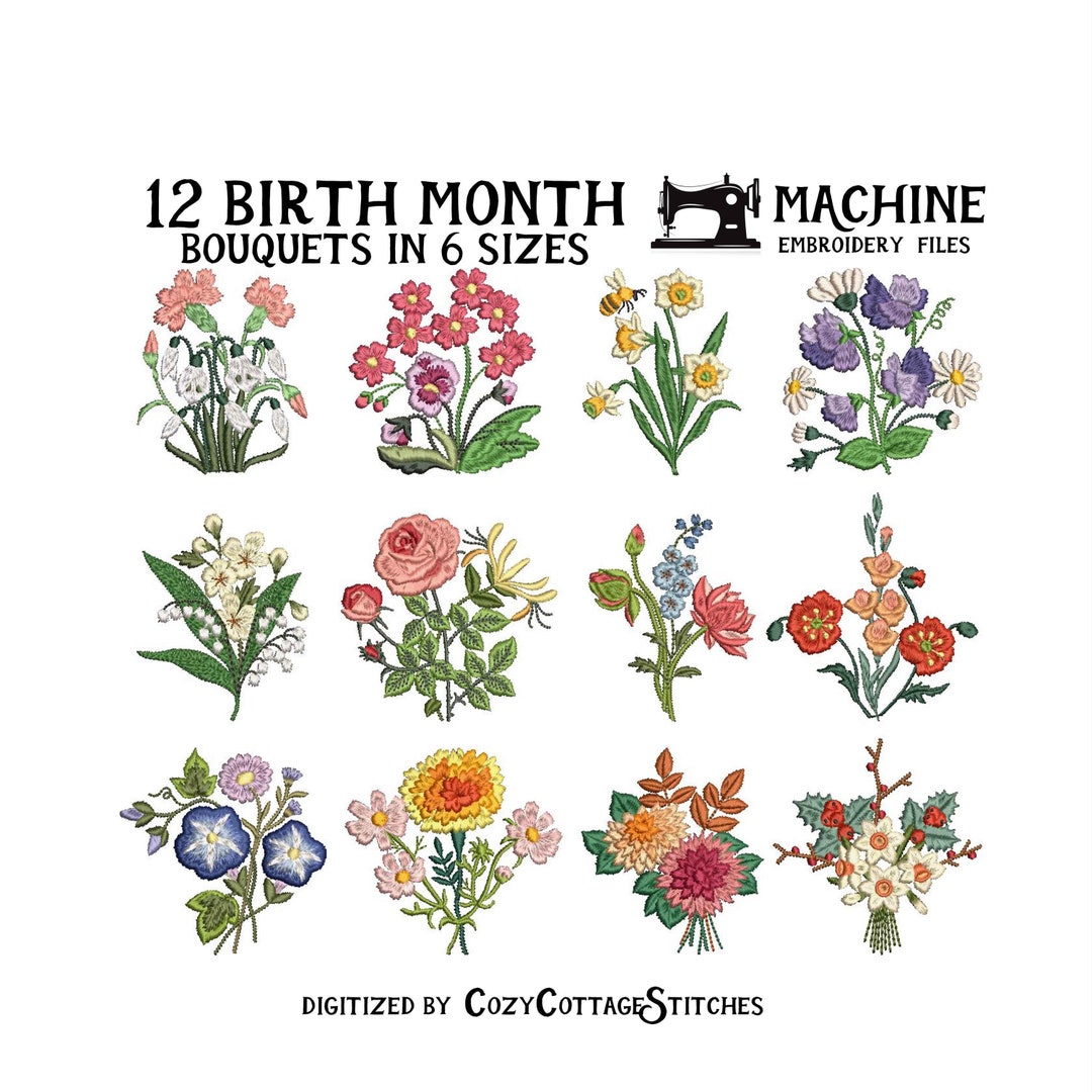 12 Birth Month Flower Bouquets. 6 Sizes. Floral Posy. Modern Cute Tiny ...