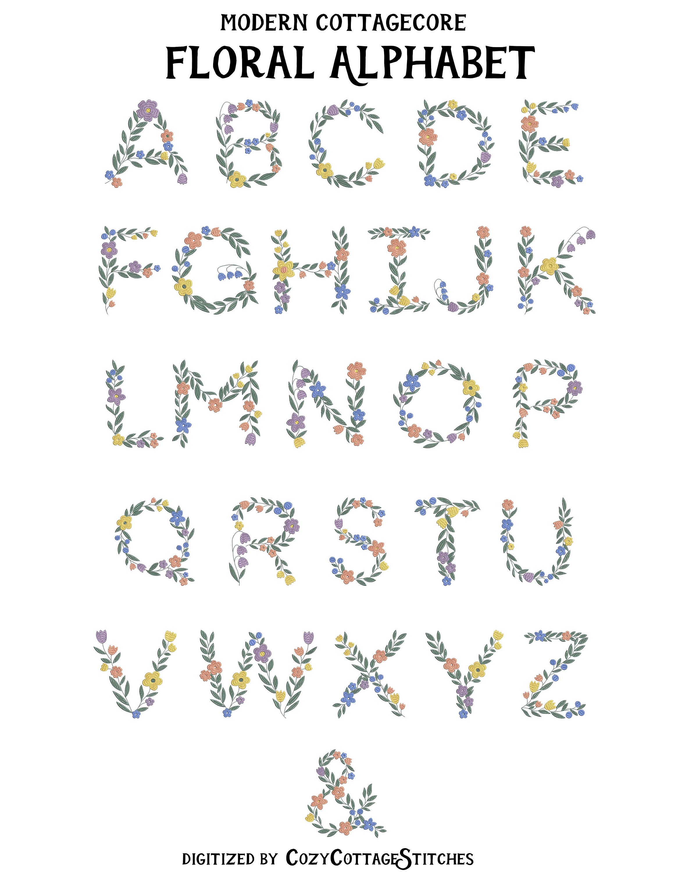 FLORAL FONT 6 Sizes - Cottagecore Flower Letters. Uppercase ABC ...