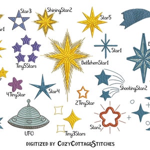 22 Stars 6 Sizes. MEGA Bundle Embroidery Files. Tiny Mini 0,5" 1" UFO ...