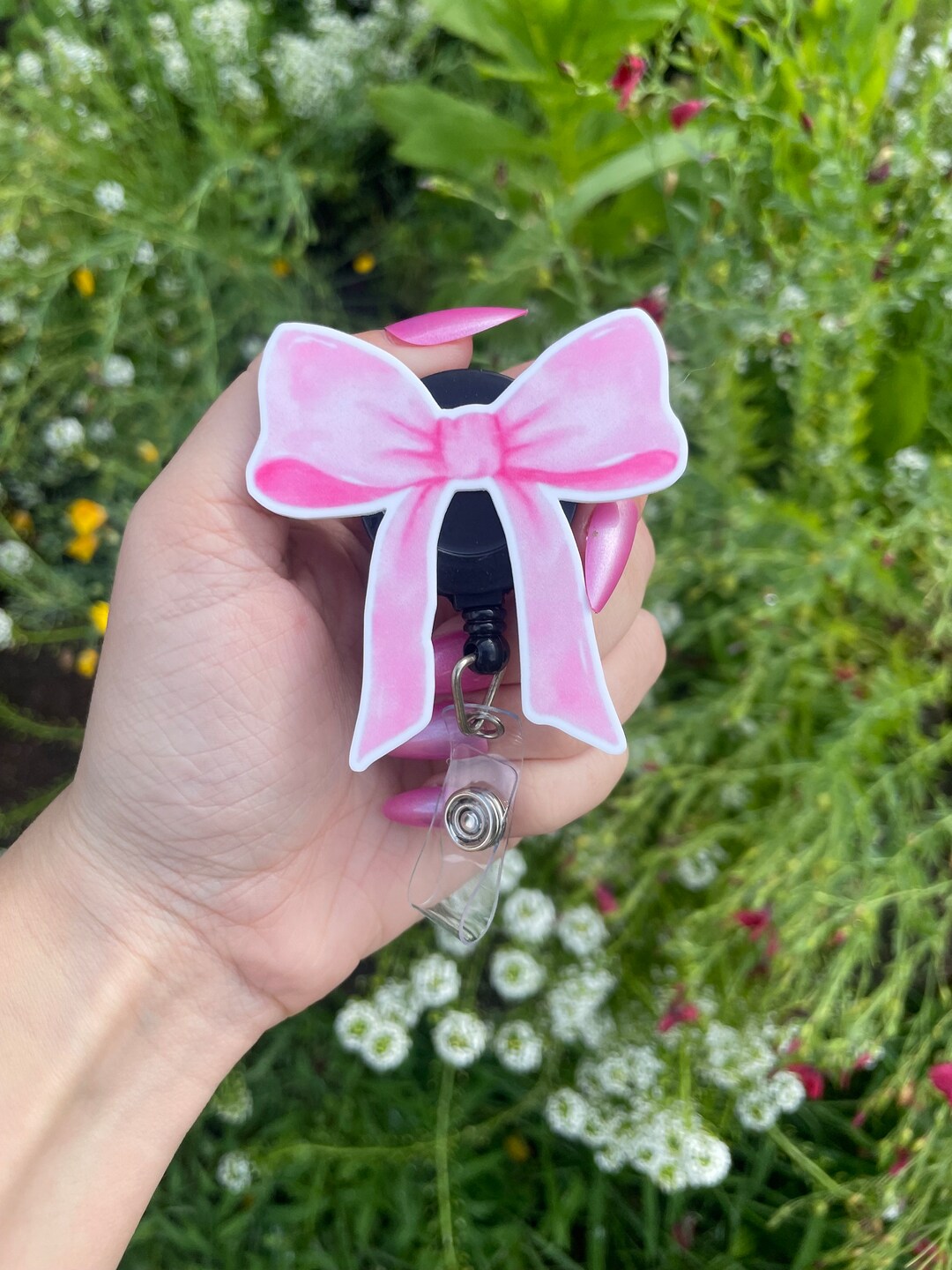 Bow Badge Reel- Pink Bow Badge Reel - Nurse - Pink Bow - Funny Badge ...