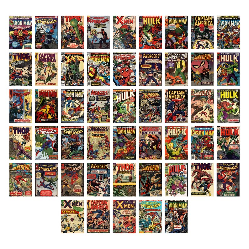 Marvel Poster Set - 50 Piece Collage Kit (4x6 Inch) | 300 GSM Matte ...