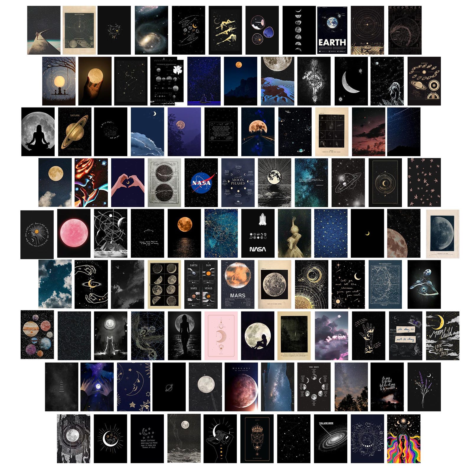 100 Pcs Astronomy Poster Set - 4x6 Inch Space Themed Wall Art - Galaxy ...