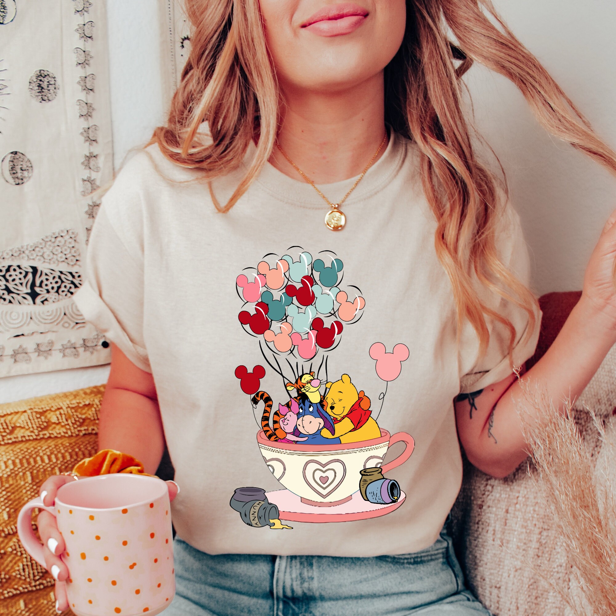 Cute Winnie the Pooh Balloon Tea Cup Shirt, Disney Winnie the Pooh ...