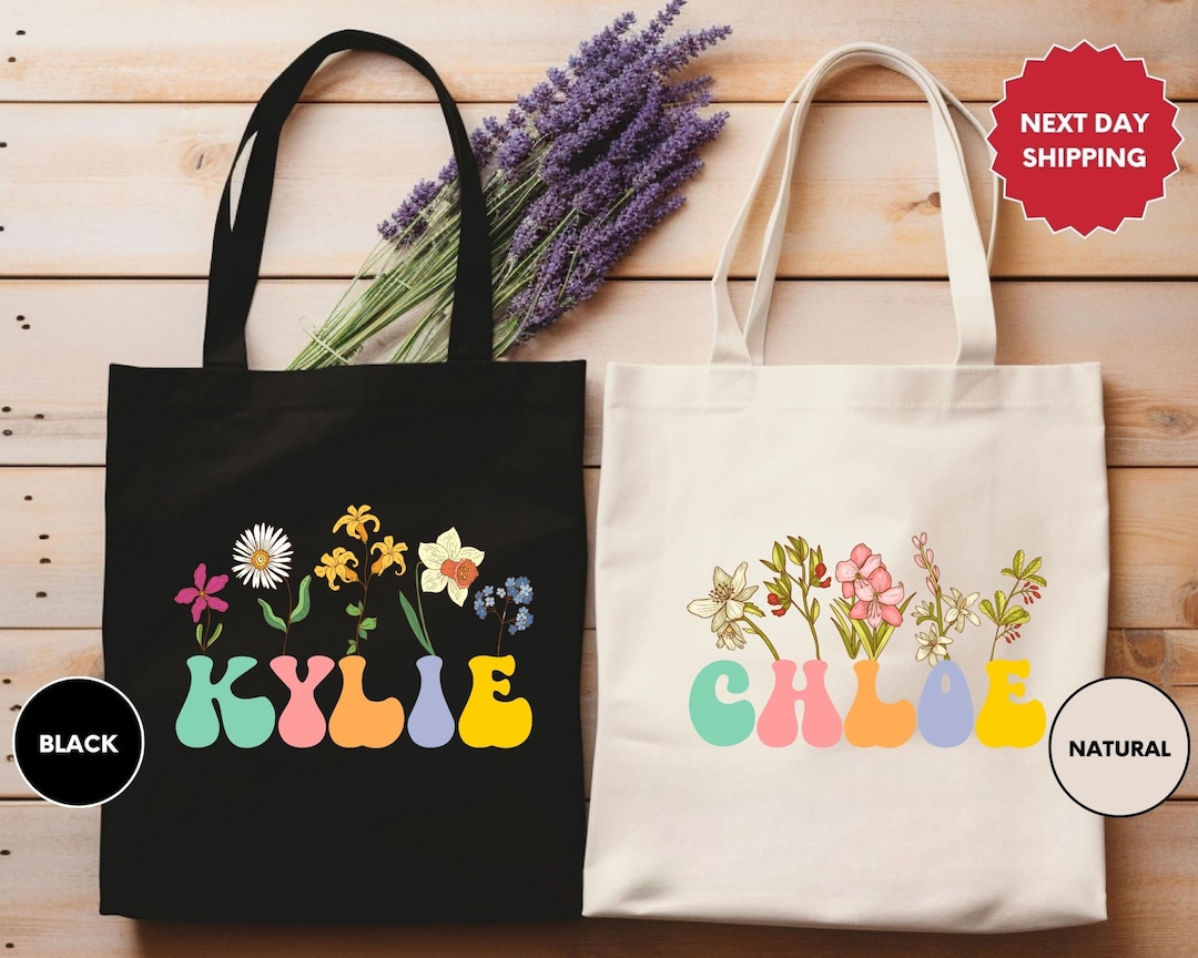 Customized Name Tote Bag, Floral Tote Bag, Personalized Name Bag ...