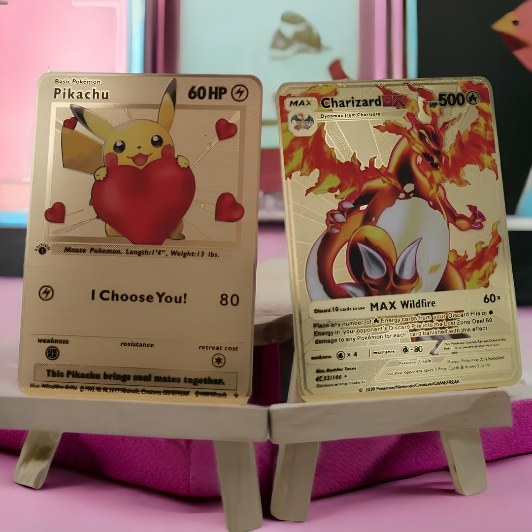 Pokemon-inspired Golden Metal Pikachu and Charizard Cards Handmade ...