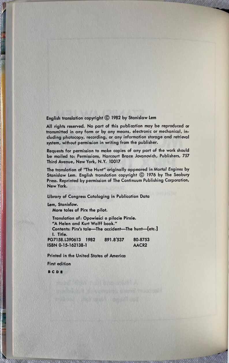 Stanislaw Lem, More Tales of Pirx the Pilot, First Edition Hardcover ...