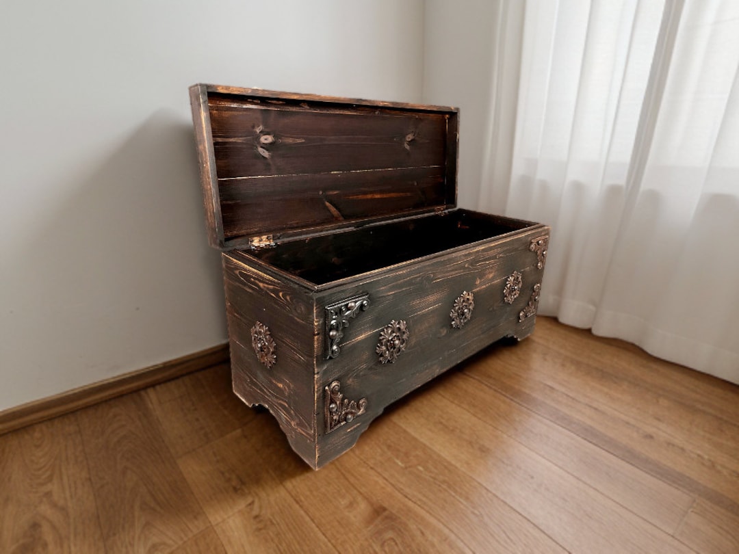 Hand Carved Chest Metal Ornate Chest wooden Storage Box Antique Style ...