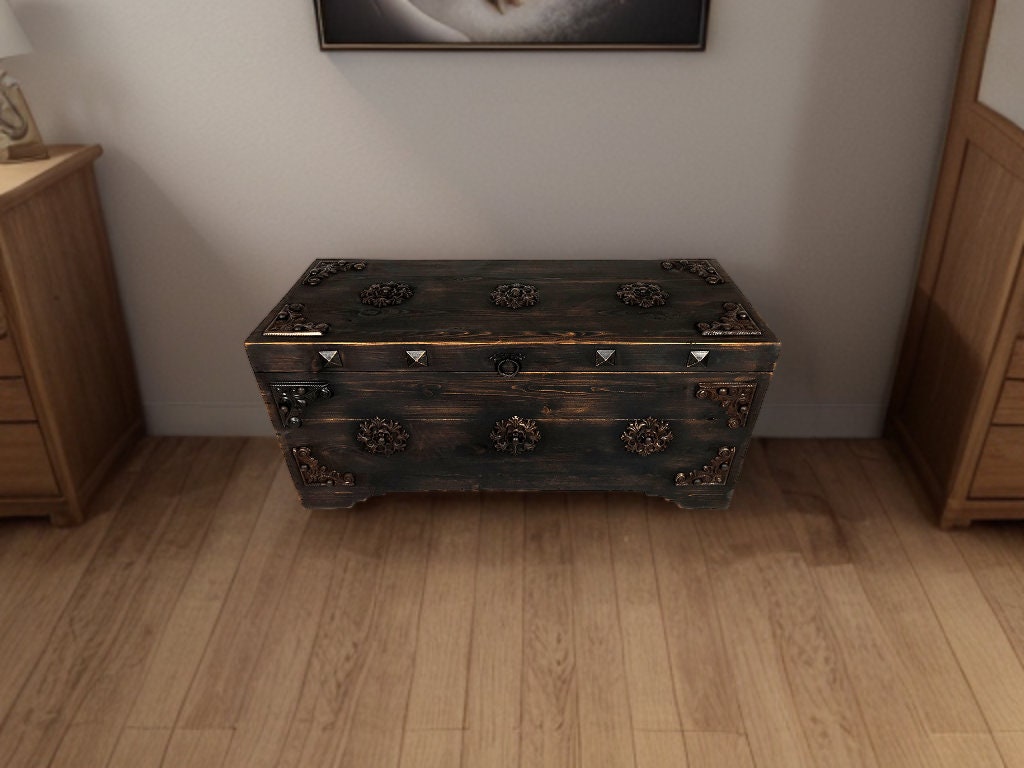 Hand Carved Chest Metal Ornate Chest wooden Storage Box Antique Style ...