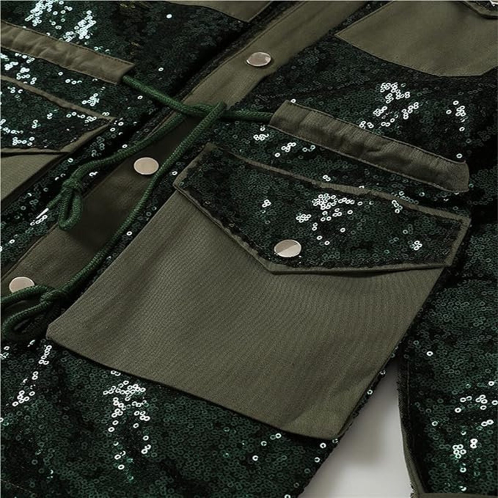 Green Sequin Jacket Army Coat With Pockets Long Sleeve - Etsy