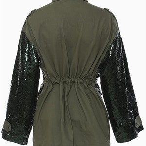 Green Sequin Jacket Army Coat With Pockets Long Sleeve - Etsy
