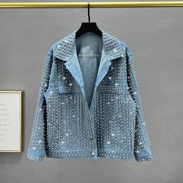 Studded Denim Jacket - Etsy