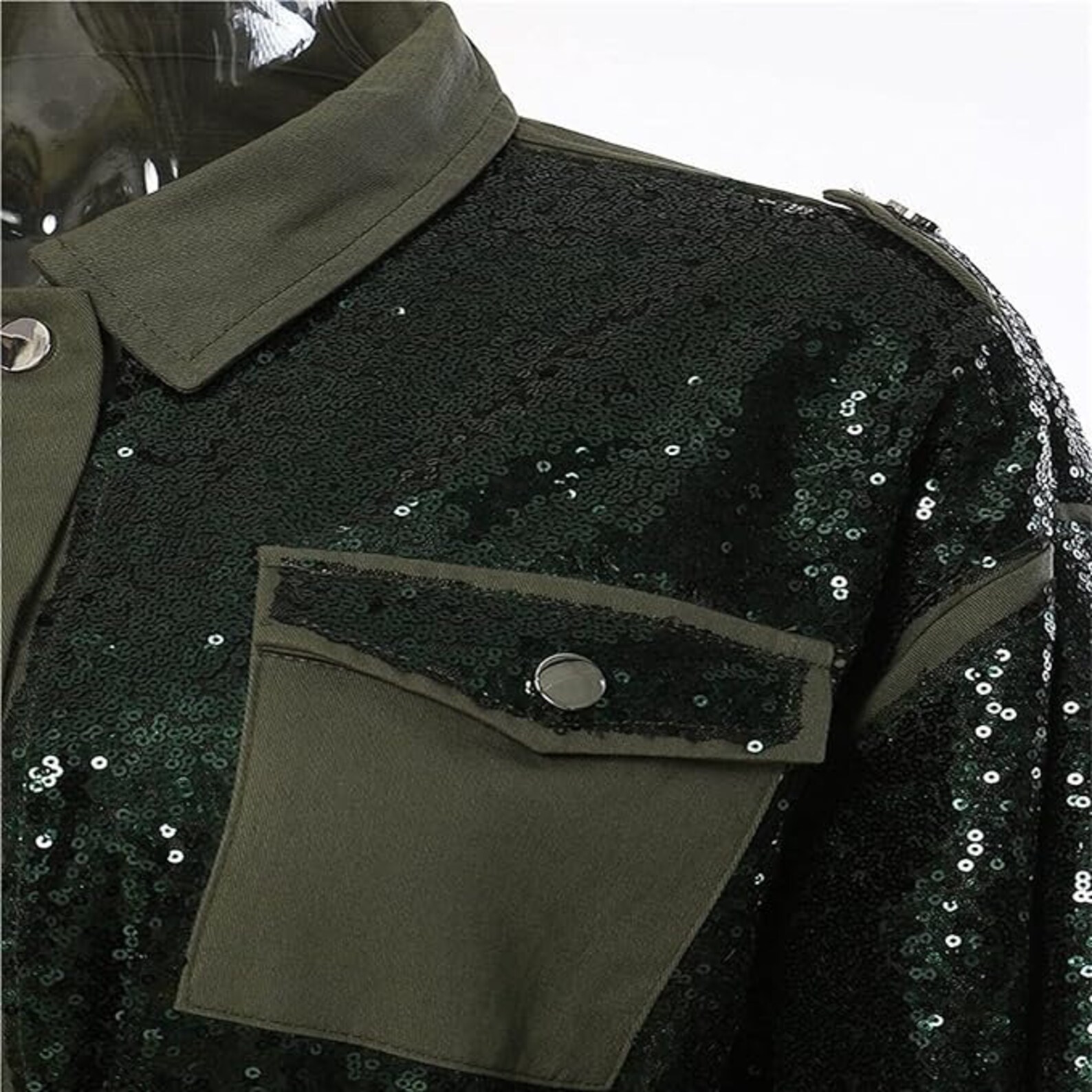 Green Sequin Jacket Army Coat With Pockets Long Sleeve - Etsy