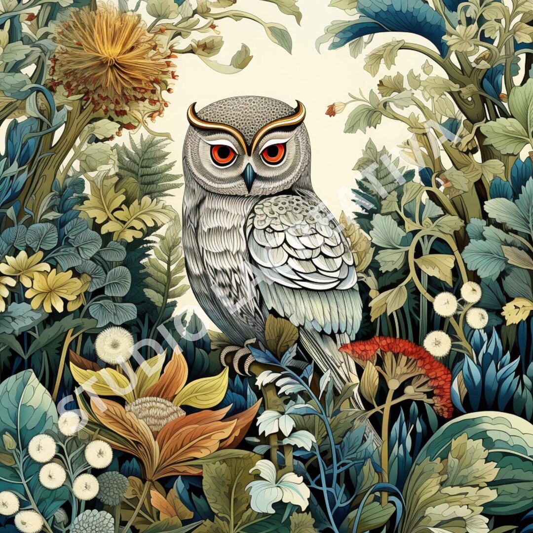 The Owl Garden Digital Illustration for Instant Download - Etsy