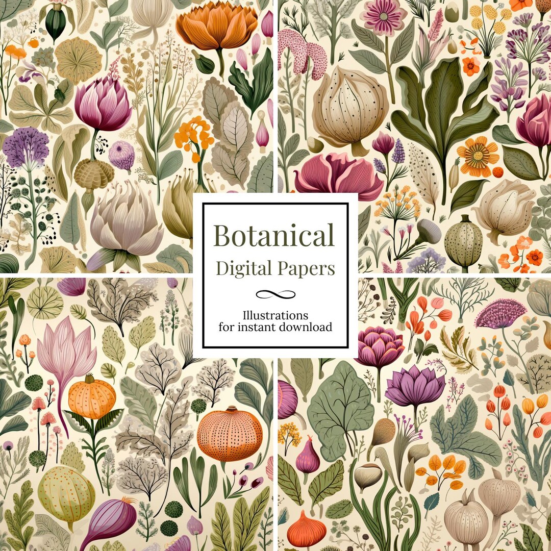Botanical Digital Papers | High Resolution Floral Backgrounds | 300DPI ...