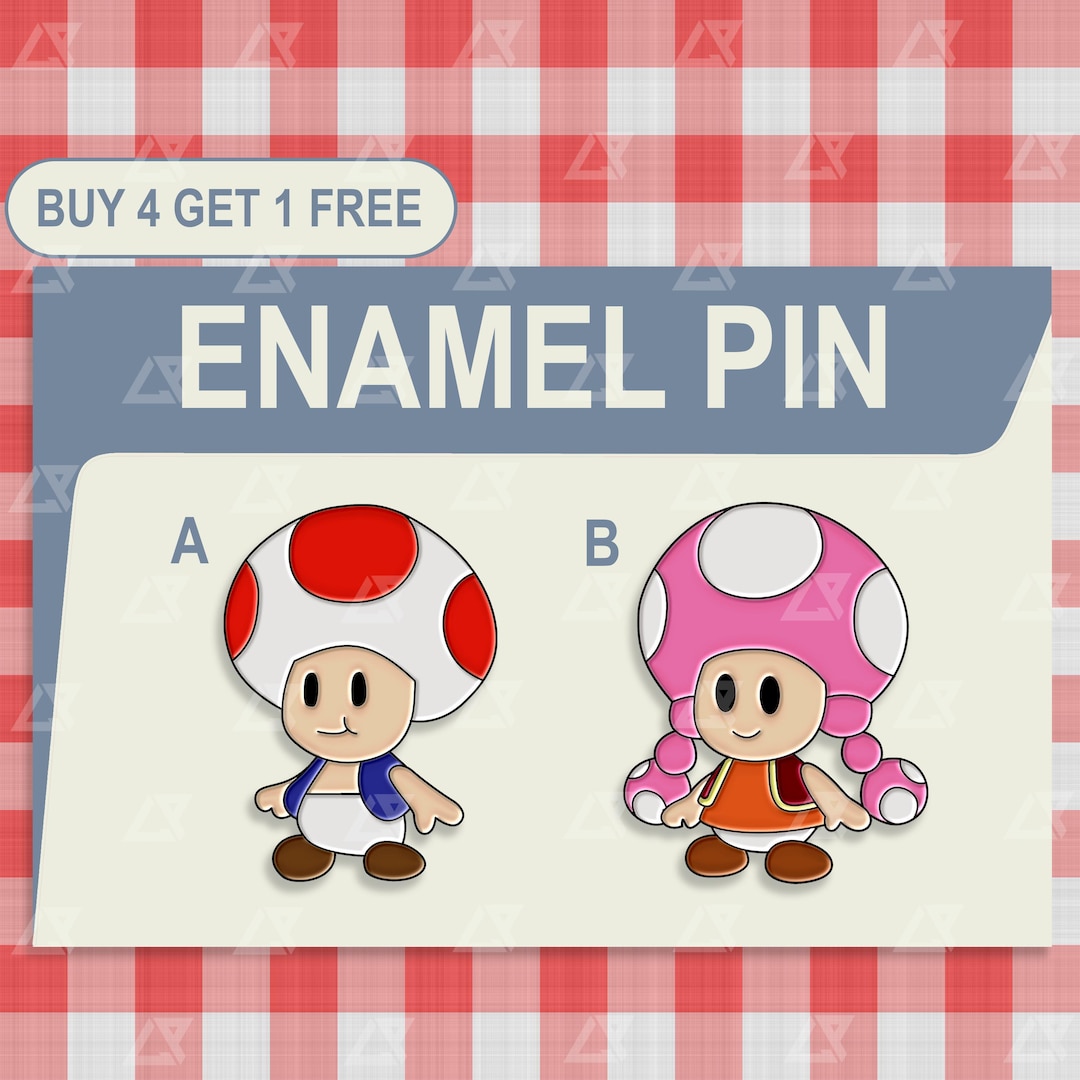 Toad and Toadette Enamel Pins in Black Nickel - Individual or Set - Etsy