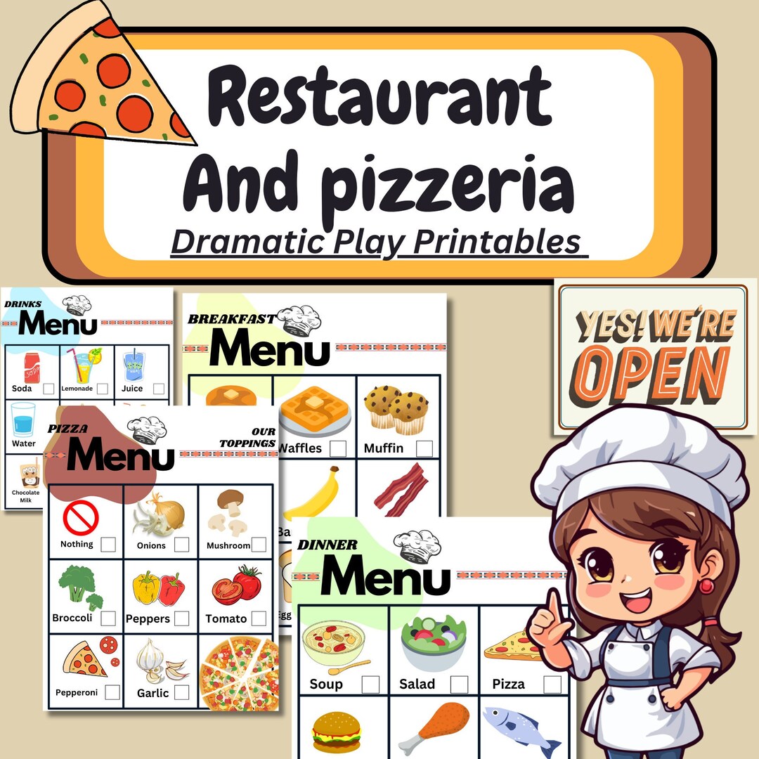 Restaurant Pretend Play, Pizzeria Dramatic Play Printables, Dramatic ...