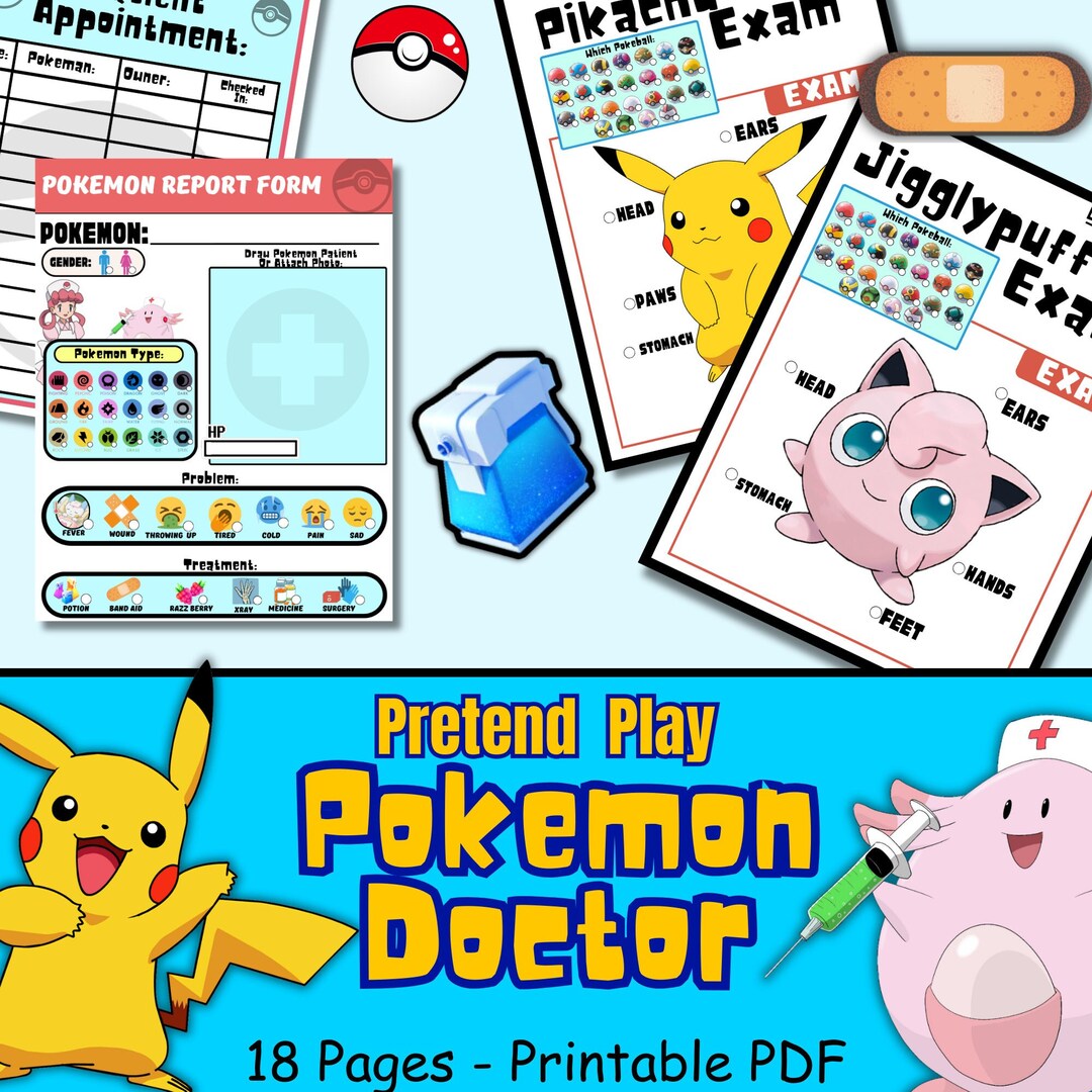 Pokemon Doctor Pretend Play Printables, Doctor Dramatic Play, Hospital ...