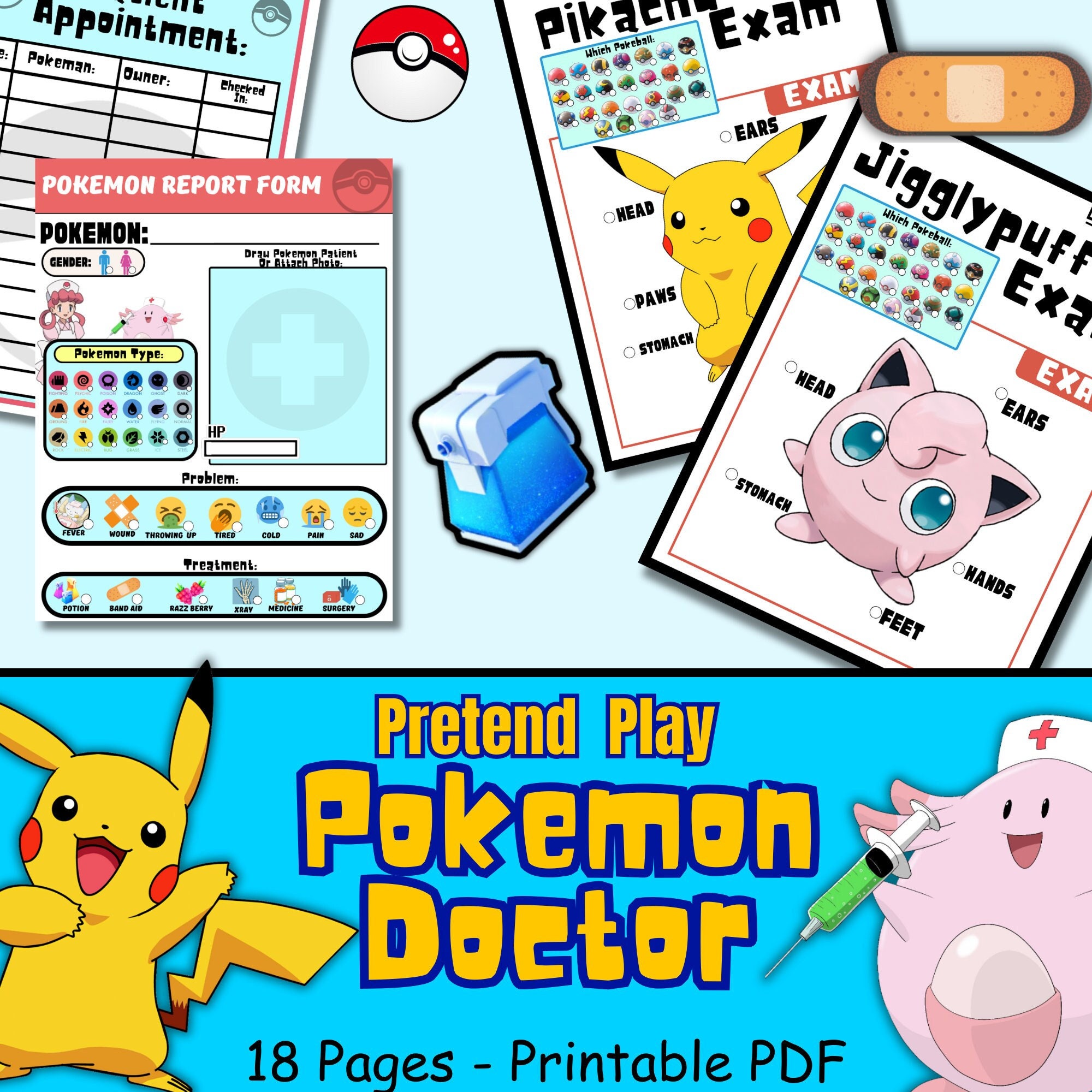 Pokemon Doctor Pretend Play Printables, Doctor Dramatic Play, Hospital ...