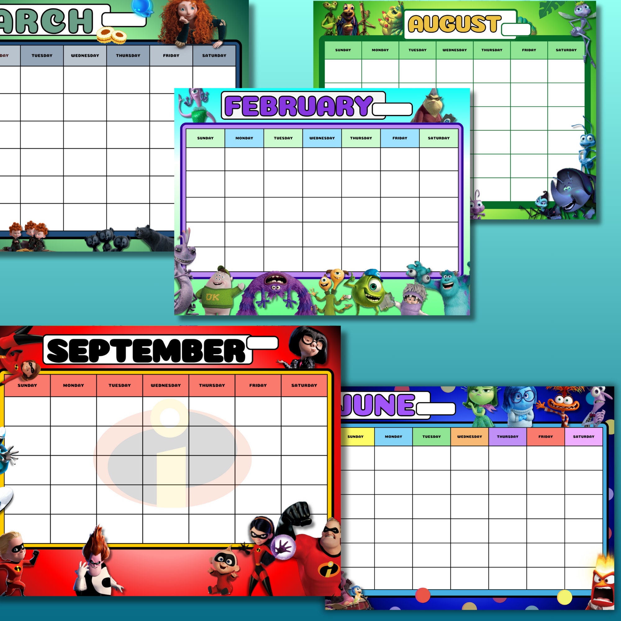 EDITABLE Printable Kid's Calendar, Printable Fillable Monthly Calendar ...