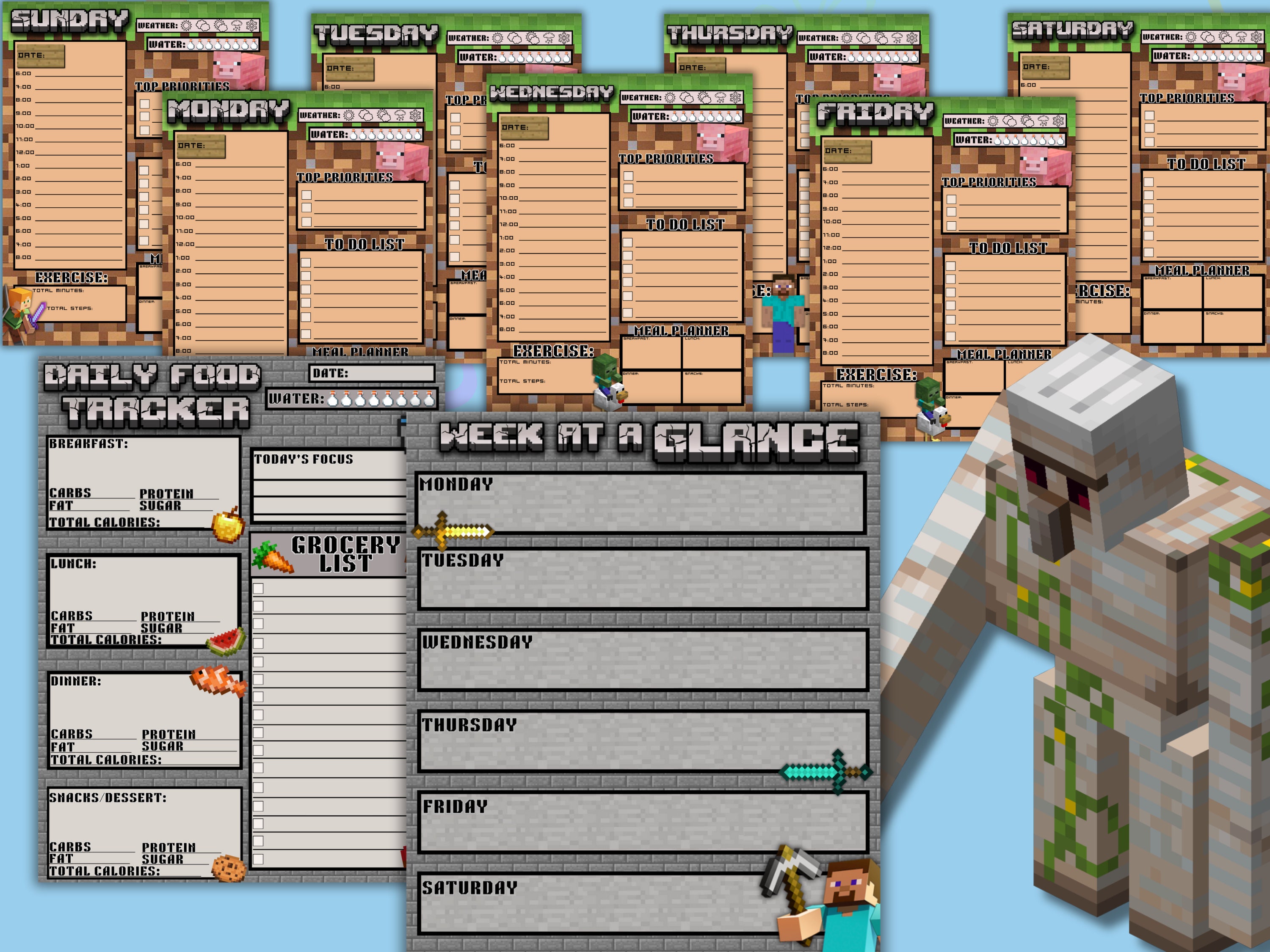Mine Block Video Game Digital Planner Activities for Gamers Digital ...