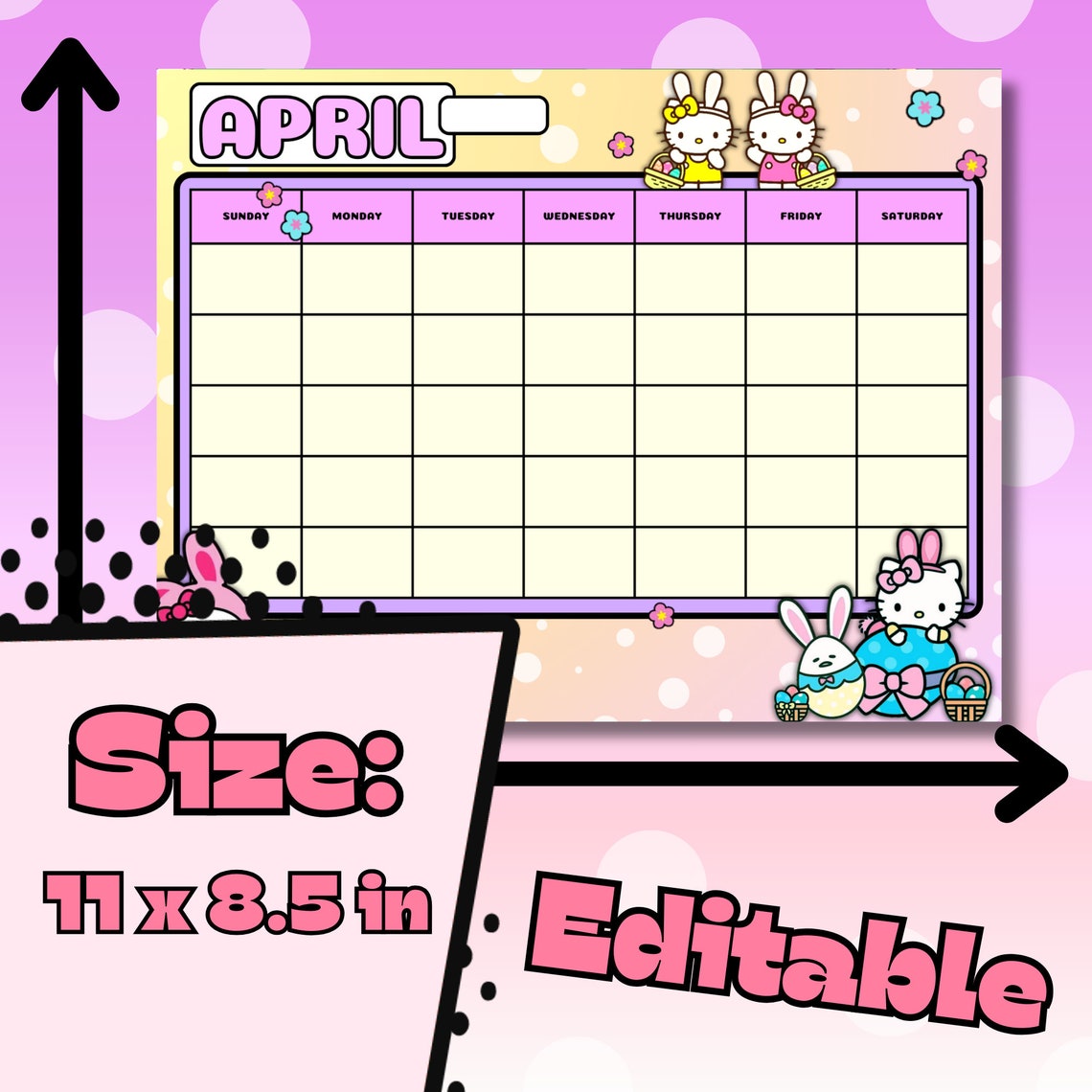 EDITABLE Printable Cute Kitty Digital, Printable Fillable Monthly ...