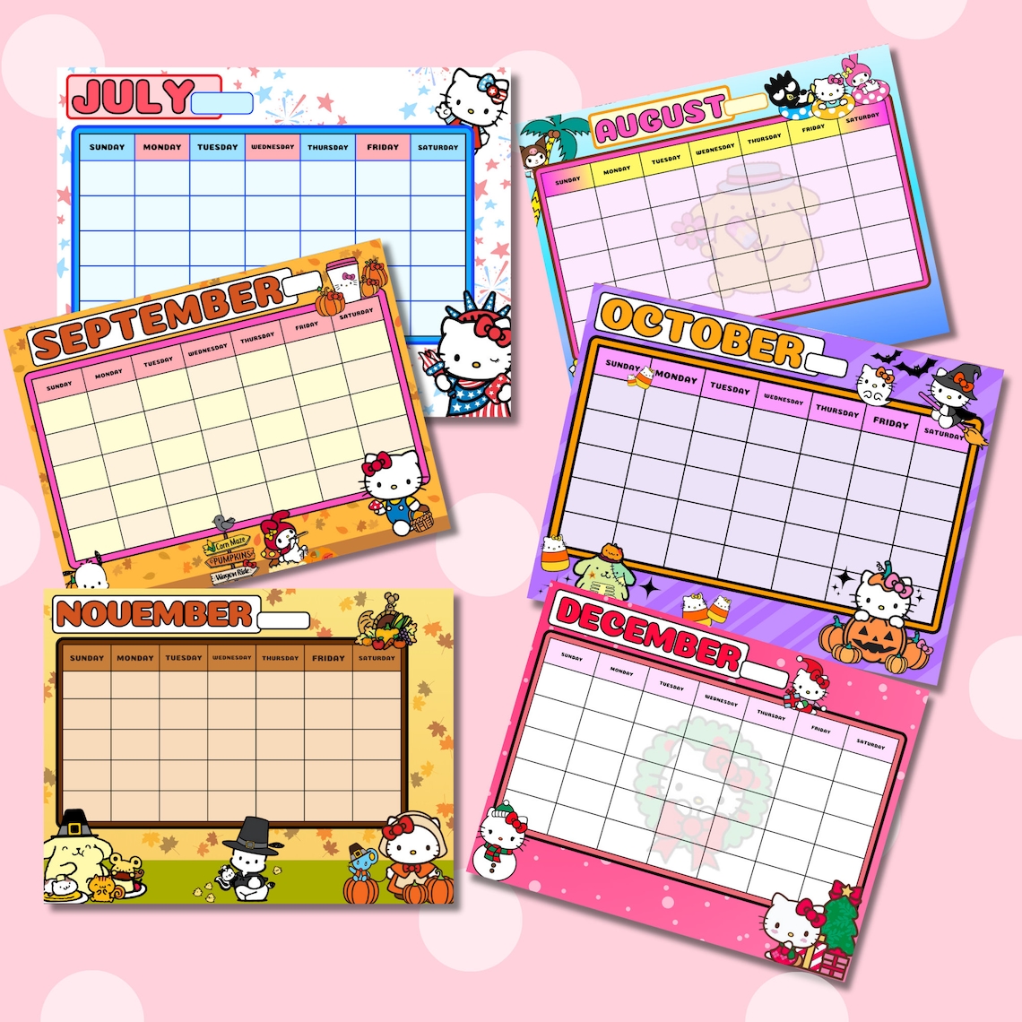 EDITABLE Printable Cute Kitty Digital, Printable Fillable Monthly ...