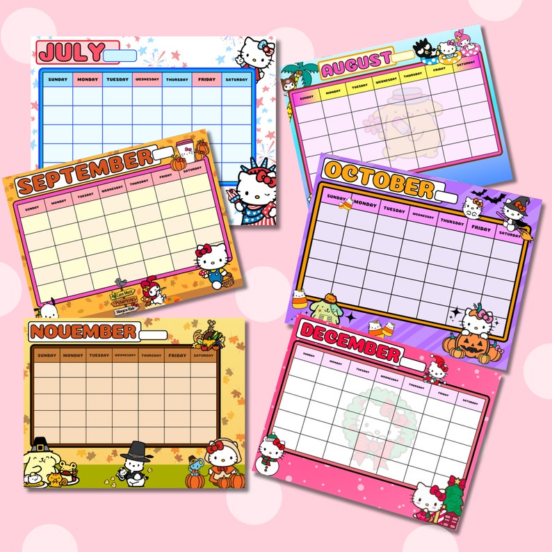 EDITABLE Printable Cute Kitty Digital, Printable Fillable Monthly ...